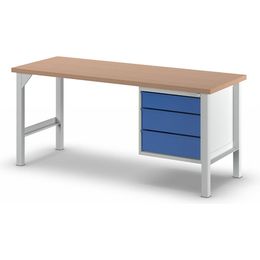 Werkbank, Breite 2000 mm, 3 Schubladen 1 x 125 / 2 x 175 mm, lichtgrau/enzianblau kaiserkraft