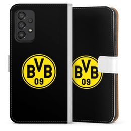 DeinDesign Galaxy A33 5G Handy Klapph&uuml;lle Handyh&uuml;lle aus Kunst Leder wei&szlig; Flip Case Borussia Dortmund Logo Bvb Sideflip mit Lasche