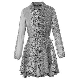Koroshi Blusenkleid Damen Gr&ouml;&szlig;e 34 grau / schwarz / wei&szlig; Sommerkleid