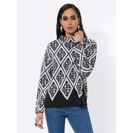 WITT Damen Jacquard-Pullover mit Schurwoll-Anteil, schwarz-ecru-gemustert, Gr&ouml;&szlig;e 40