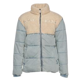 Winterjacke Karl Kani "Karl Kani Herren KM234-036-1 KK Retro Denim Teddy Puffer Jacket", Damen, Gr. M, light dirty blau, cream, 100% Baumwolle, mehrfarbig, normal, hoch geschlossener Ausschnitt, Jacken Winterjacke