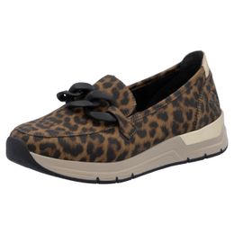 Rieker Damen Loafer, Gr. 39, gold, Lederimitat, animal-print, Schuhe, Slipper, Slip-on Sneaker, Halbschuh mit modischer Zierkette
