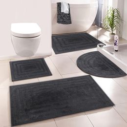 Badematte my home, H:18mm, grau, Baumwolle, Badematten, "Inga, Rahmen, Badvorleger, Badezimmer Teppich", 100% Baumwolle, Hoch-Tief-Effekt, weich,