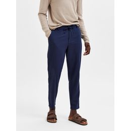 Chinohose Selected Homme "SLH172-SLIMTAPE BRODY LINEN PANT NOOS", Herren, Gr. M, N-Gr, blau (schwarz sapphire), Web, Obermaterial: 54% Baumwolle, 45% Leinen, 1% Elasthan, meliert, slim fit knöchellang, Hosen, mit Leinen