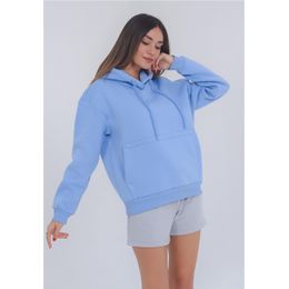 FRESHLIONS Damen Kapuzensweatshirt "Balina", blau, Gr. S, unifarben, 65% Baumwolle, 35% Polyester, Sweatshirts, mit elastischen B&uuml;ndchen