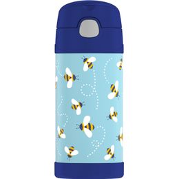 Isolierflasche Thermos "FUNTAINER STRAW BOTTLE, doppelwandiger Edelstahl, spülmaschinenfest", bees, H:17,6cm, Edelstahl, Kunststoff, Silikon, Trinkflaschen, 0,35l, mit Silikonstrohalm, absolut dicht