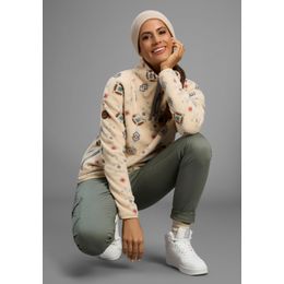 Fleecepullover Kangaroos, Damen, Gr. 36/38, sanftes wei&szlig;, Fleece, Obermaterial: 100% Polyester, gemustert, oversize h&uuml;ftbedeckend, Sweatshirts Fleecepullover, aus kuscheligem Sherpa Fleece, Half-zip