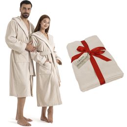 Unisex-Bademantel OTTO HOME "Fenya, 330 g/m², Premium, Hotelbademantel, Morgenmantel, Sauna & Spa" Gr. XS, beige, L:120cm, Veloursfrottier, Hausmäntel, Reißverschlusstaschen, weich mit GRATIS-Zugabe: 1x Duschtuch 70x140 cm