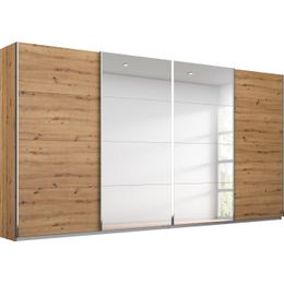 Schwebetürenschrank Rauch "Kleiderschrank Schrank Garderobe Wäscheschrank Ankleide SYNCRONO", braun (eichefarben artisan, spiegel), B:361cm H:211cm T:62cm, Schränke, Schwebetürenschrank, mit Synchronöffnung