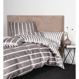 Wendebettwäsche Janine "Interlock-Jersey59028 3", braun (vulkan), B/L: 135cm x 200cm, 1 Stk., 1 Stk., Interlock-Jersey, B/L: 80cm x 80cm, Interlock-Jersey, Obermaterial: 100% Baumwolle, Bettwäsche, Wendebettwäsche, mit Reissverschluss