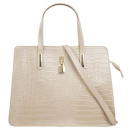 Henkeltasche CLUTY, Damen, Gr. B/H/T: 36cm x 28cm x 8cm onesize, beige, Leder, Reptilienprägung, Taschen, echt Leder, Made in Italy