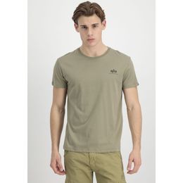 Rundhalsshirt Alpha Industries "Backprint T", Herren, Gr. S, grün (olive), Single Jersey, Obermaterial: 100% Baumwolle, bedruckt, regular fit normal, Rundhals, Shirts