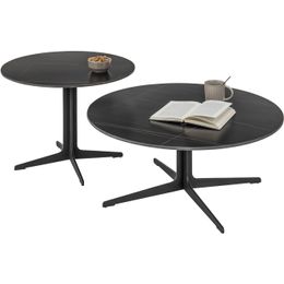 Couchtisch Stolkom "LENA", schwarz (schwarz, schwarz, schwarz), B/H/T: 45cm, Couchtisch 2er SETmit Keramiktischplatten schwarz, Tische, Couchtisch, rund Keramik Schwarz, Tisch mit Gestell in schwarz