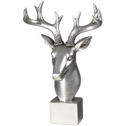 Tierfigur AMBIENTE HAUS "Hirsch Figur - Kopf", silber (antik, silberfarben), B:24cm H:38cm T:16cm, Polyresin, Dekofiguren