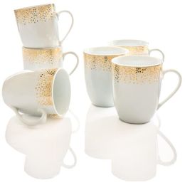 Becher Retsch Arzberg "DUSTY, 6-teiliges Becher-Set für 6 Personen, je 340 ml", gold (weiß, goldfarben), B:11,5cm H:10cm Ø:8cm, Porzellan, Trinkgefäße, Becher, dezentes Dekor auf schlichtem Weiß