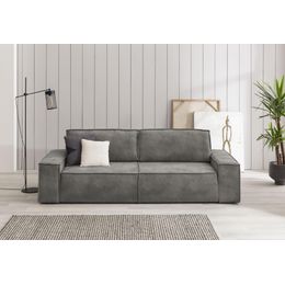 3-Sitzer Home Affaire "SHERWOOD Schlafsofa (257cm) Cord, Samtvelours, Vintage-Lederoptik", grau (dunkelgrau), B:257cm H:85cm T:106cm, 100% Polyester, Sofas, Schlaffunktion mit Bettkasten (ca. 136/200cm)