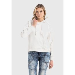 Cipo & Baxx Hoodie CIPO & BAXX "HOODIE SWEATSHIRT", Damen, Gr. L, beige (ecru), 70% Baumwolle, 30% Polyester, bedruckt, Basic, regular fit normal, Sweatshirts Hoodie, modisch und komfortabel