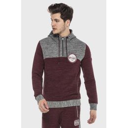 Cipo & Baxx Kapuzensweatshirt CIPO & BAXX "Sweatshirts", Herren, Gr. L, burgundy, grau, 95% Polyester;5% Elasthan, regular fit normal, Raglanärmel, Sweatshirts, mit Zipper und Konstrast-Look
