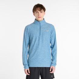 Laufshirt New Balance "Space Dye 1/4 Zip", Damen, Gr. L, shoreline blau heather (416), Web, Obermaterial: 84% Polyester, 16% Elasthan, Rundhals, Shirts Laufshirt, mit Label