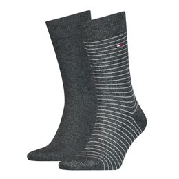 Socken Tommy Hilfiger "TH MEN SMALL STRIPE SOCK 2P", Damen, Gr. 43-46, grau (anthrazit), Baumwollmischung, Elasthan, Polyamid, normal, Socken Socken, Tommy Hilfiger-Branding