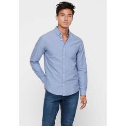 Only & Sons Langarmhemd ONLY & SONS "ONSALVARO SLIM LS OXFORD SHIRT NOOS", Herren, Gr. S, N-Gr, blau (cashmere, blau), Web, Obermaterial: 55% Baumwolle, 45% Polyester, unifarben, schmal, Rundhals, &Auml;rmel mit &Auml;rmelschlitz 2-Knopf-Manschette, Hemden