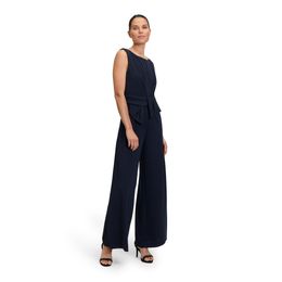 Overall Vera Mont "Damen Jumpsuit mit weitem Bein", Damen, Gr. 34, Normalgrößen, blau (night sky), Crêpe, Obermaterial: 95% Polyester, 5% Elasthan. Futter: 100% Polyester., ausgestellt, U-Boot-Ausschnitt, Overalls, Bunddetail