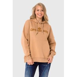 Cipo & Baxx CIPO & BAXX Damen Hoodie "HOODIE SWEATSHIRT"braun, Basic, Gr. L, unifarben, 70% Baumwolle, 30% Polyester, Sweatshirts, sportlich-l&auml;ssiges