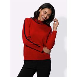 Stehkragenpullover Classic Basics "Langarm-Pullover", Damen, Gr. 44, rot, 100% Polyacryl, gemustert, mehrfarbig, Pullover Stehkragenpullover