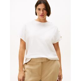 Kurzarmshirt Tommy Hilfiger Curve "CRV GOLD BUTTON SS TEE", Damen, Gr. 46, beige (ivory silk), Single Jersey, Obermaterial: 100% Baumwolle, Rundhals, Shirts, in gro&szlig;en Gr&ouml;&szlig;en