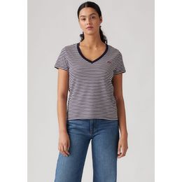 Levi's V-Shirt LEVI'S "PERFECT VNECK", Damen, Gr. S (36), indigo stripe navy b, Single Jersey, Obermaterial: 100% Baumwolle, figurbetont, V-Ausschnitt, Shirts, mit Mini-Batwing-Logostickerei