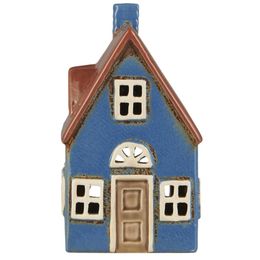 IB Laursen Haus f&uuml;r Teelicht Nyhavn blau mit brauner T&uuml;r IB Laursen Online Shop