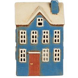 IB Laursen Keramikhaus f&uuml;r Teelicht Nyhavn blau mit brauner T&uuml;r IB Laursen Online Shop