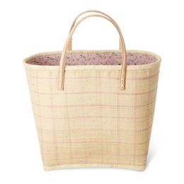 Rice Raffia Tasche Kariert mit Ledergriffen skandinavische Deko Online Shop