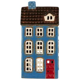 IB Laursen Keramikhaus Teelicht My Home Town blau mit roter T&uuml;r IB Laursen Online Shop