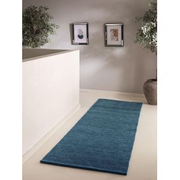 benuta Nest Wollteppich Jamal Blau 80x250 cm - Naturfaserteppich aus Wolle