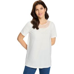 Damen Longshirt mit Spitzeneinsatz ecru, Gr&ouml;&szlig;e 48