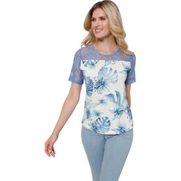 Damen Spitzenshirt im floralen Dessin eisblau-champagner-bedruckt, Gr&ouml;&szlig;e 50