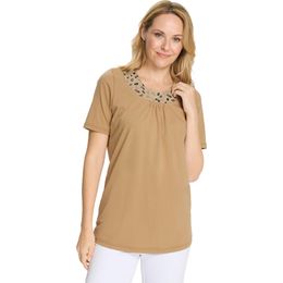 Damen Longshirt mit Leo-Druck camel, Gr&ouml;&szlig;e 48