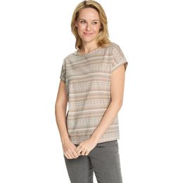 Damen Kurzarmshirt mit &uuml;berschnittenen Schultern beige-ecru-bedruckt, Gr&ouml;&szlig;e 44