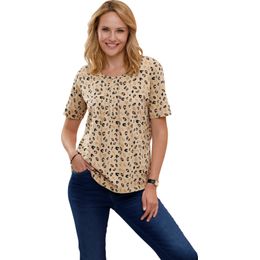Damen Kurzarmshirt mit Leo-Print beige-schoko-bedruckt, Gr&ouml;&szlig;e 54