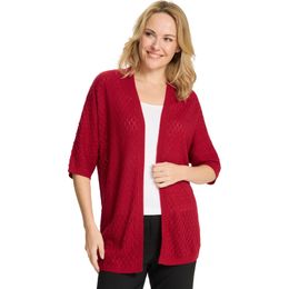 Damen Longstrickjacke mit Ajour-Muster rot, Gr&ouml;&szlig;e 46
