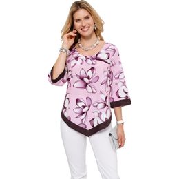 Damen Schlupfbluse mit Trompeten&auml;rmeln ros&eacute;-aubergine-bedruckt, Gr&ouml;&szlig;e 56