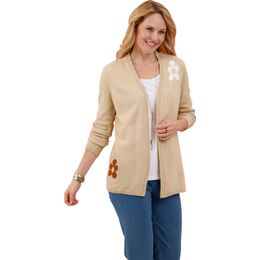 Damen Strickjacke im floralen Dessin beige-ecru, Gr&ouml;&szlig;e 38