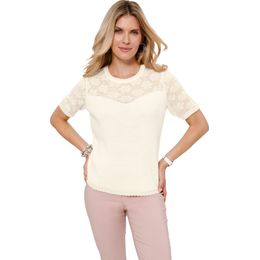 Damen Ajourpullover mit Wellenkanten ecru, Gr&ouml;&szlig;e 42