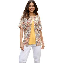 Damen 2-in-1-Shirt mit floralem Muster ecru-papaya-bedruckt, Gr&ouml;&szlig;e 44