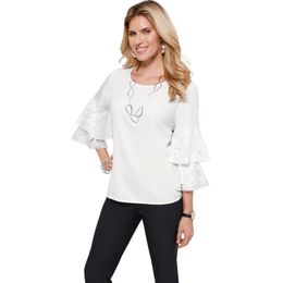 Damen Schlupfbluse mit Trompeten-&Auml;rmeln ecru, Gr&ouml;&szlig;e 56