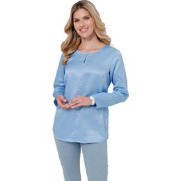 Damen Satinbluse mit Schlitz am Ausschnitt eisblau, Gr&ouml;&szlig;e 48
