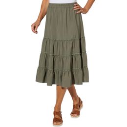 Damen Stufenrock mit Rüschen-Verzierung khaki, Größe 56