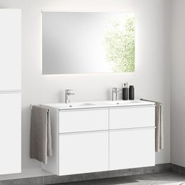 evineo ineo4 Unterschrank B: 121 cm, 4 Ausz&uuml;ge, mit Griff, Doppelwaschtisch wei&szlig;, mit Spiegel,, BE0244WH+BE0203WM+BEA012MI+BL001197,