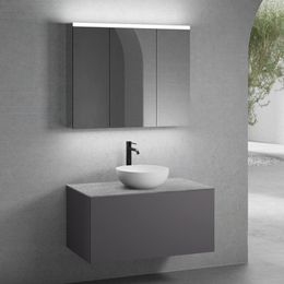 neoro n50 Unterschrank B: 100 cm mit 1 Auszug, Waschtisch &Oslash; 40 cm wei&szlig; matt, mit Spiegelschrank,, BN0064WM+BN0433GR+BN0403C3+BN0474MI,